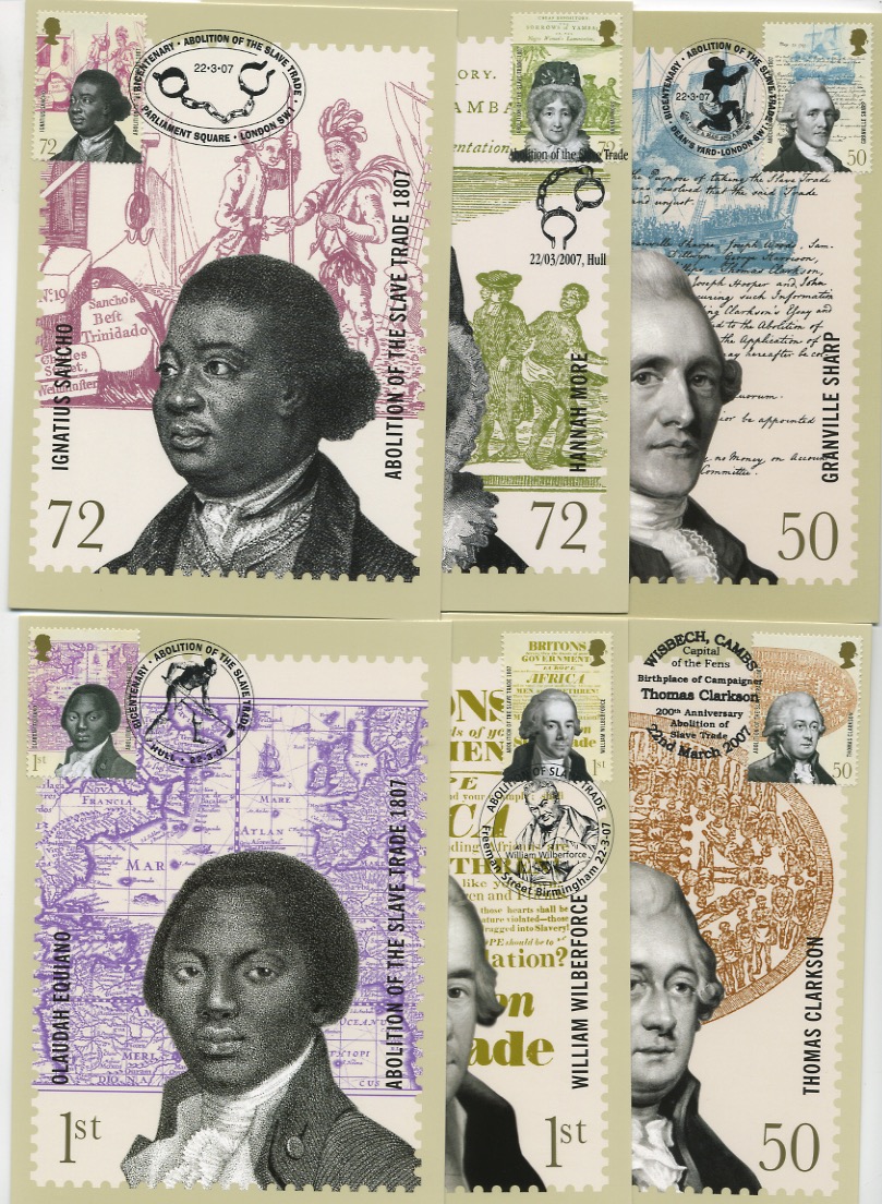 Abolition of Slavery set of 6 PHQ stamp cards with special postmarks.