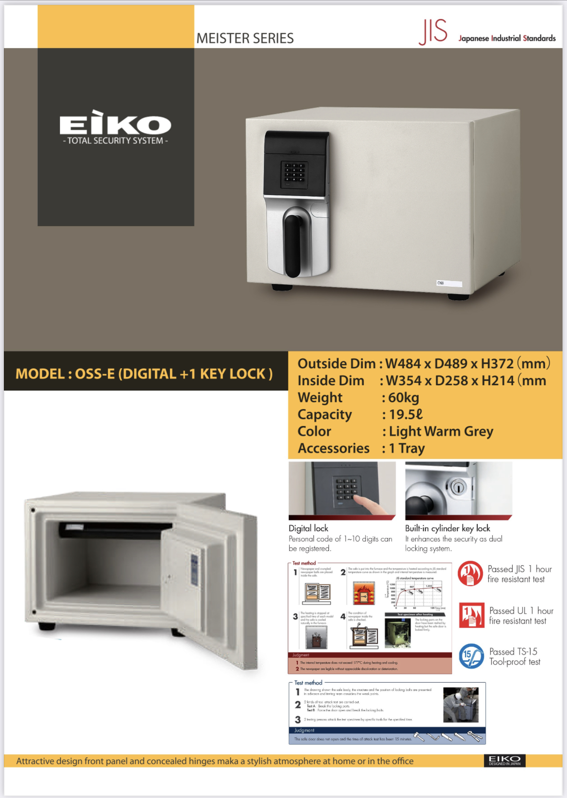 Safe locker eiko Model oss-e digital+ 1 key lock