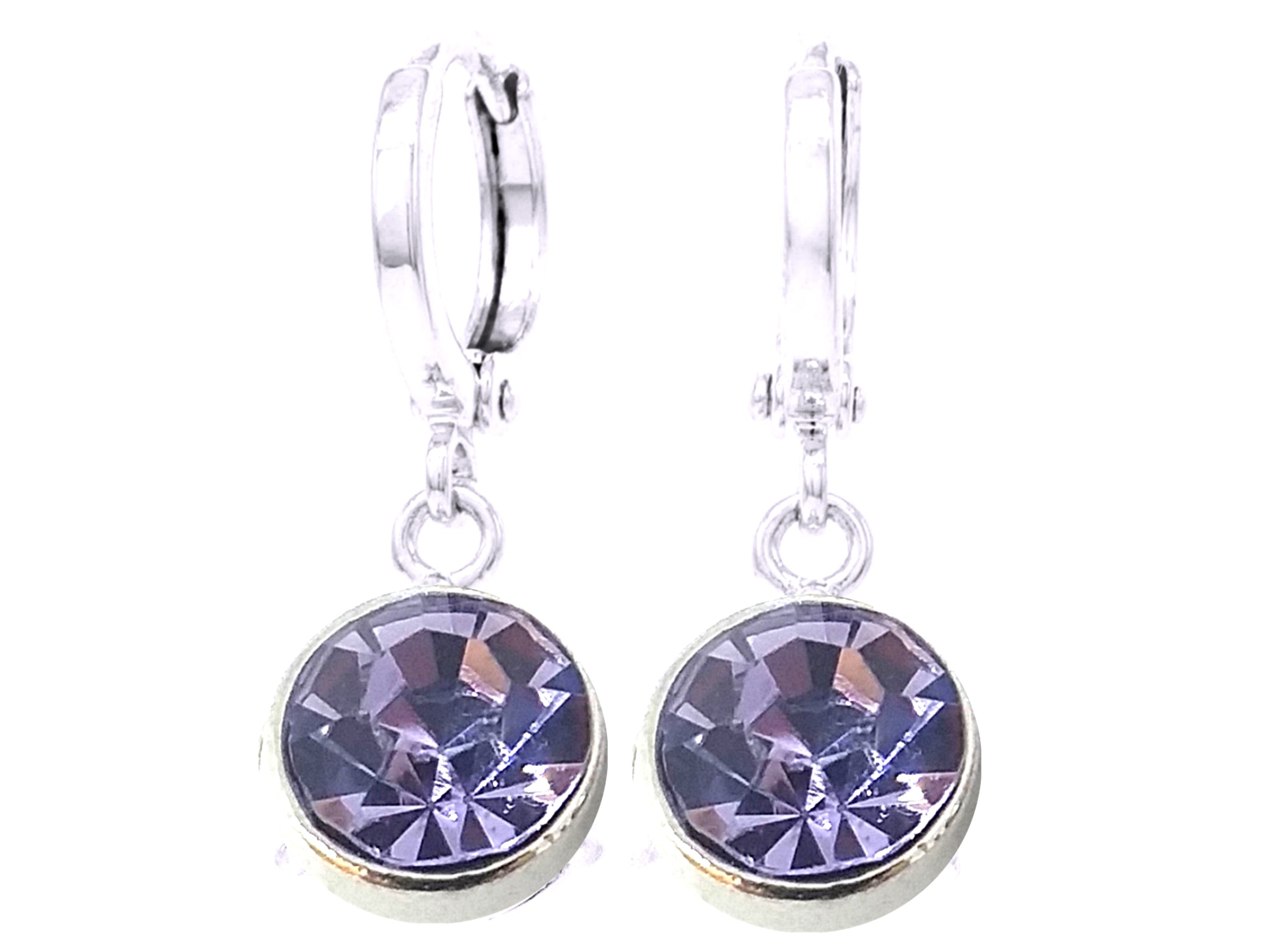 Cubic Zirconia Amethyst Purple Crystal Classic Round Hoop Drop Earrings