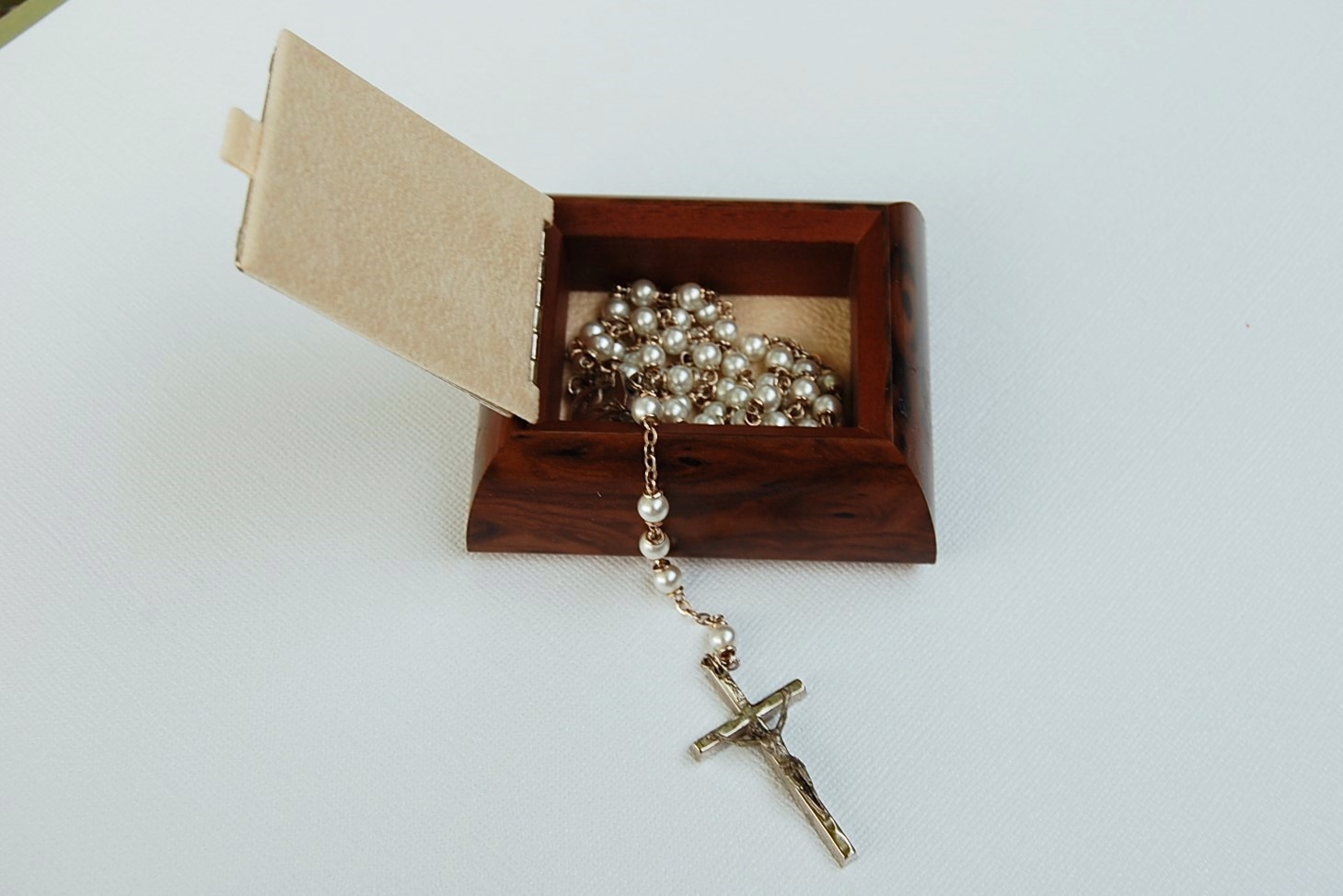 Wooden Rosary Box with Oxidized Metal Miraculous Medal Lid