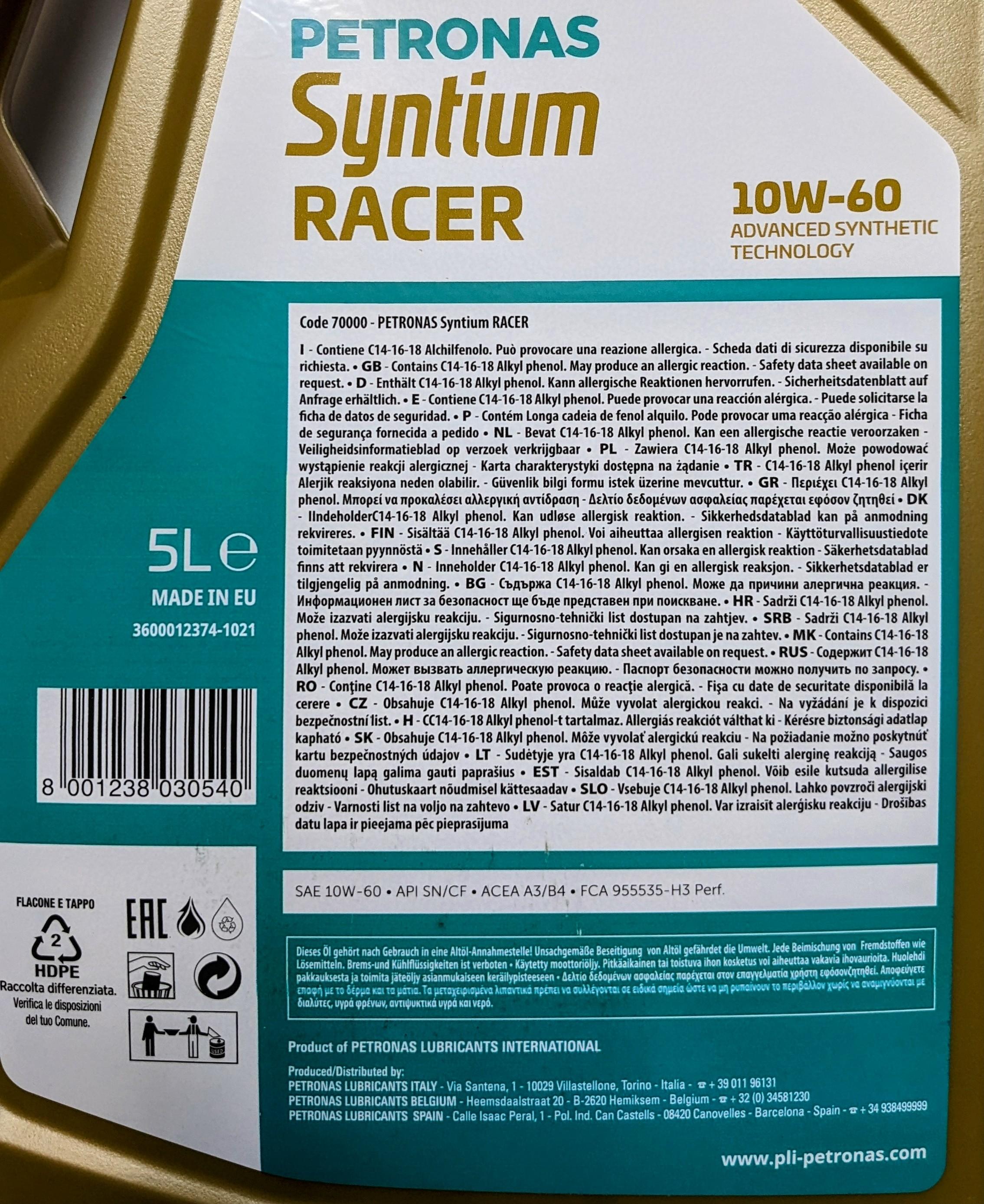 Petronas Syntium Racer 10W-60 5-Litre | Grays of Warwick