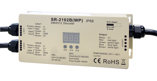 SR-2102BWP LED DMX 4 Channel Decoder - Water Proof