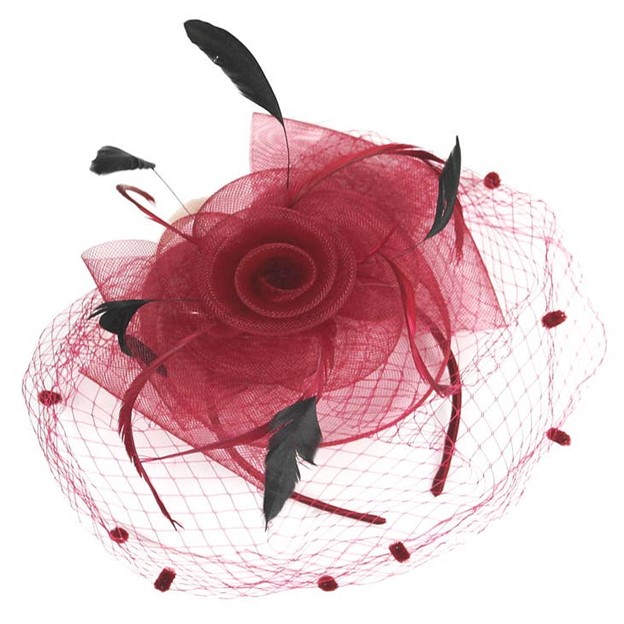 Burgundy Flower Mesh Flapper Fascinator