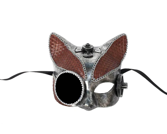 Steampunk Cat Eye Mask with Leather Accents