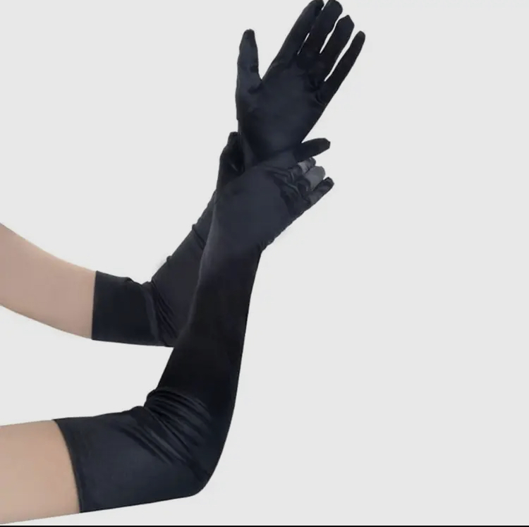 Black Satin Opera Length Gloves