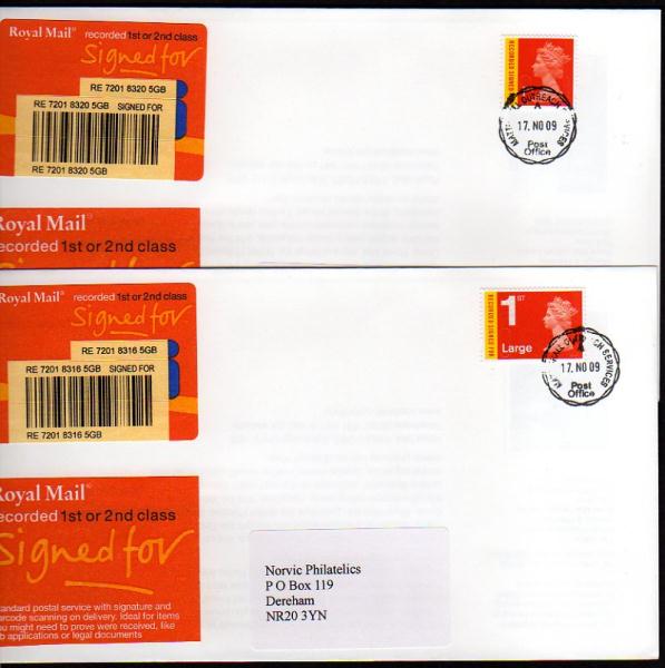 Great Britain 2009 FDC Recorded Signed For stamps