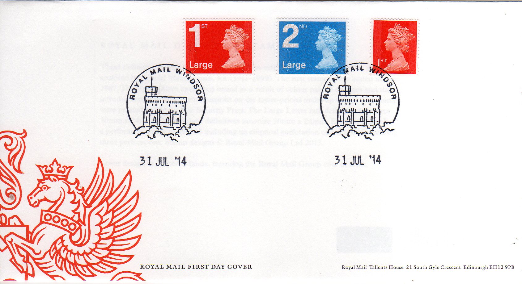 2014 Machin MA14 M14L definitive stamps first day cover 31.7.14