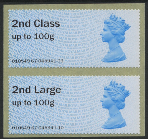 2nd class Machin Faststamps (pair) with MA12 year code