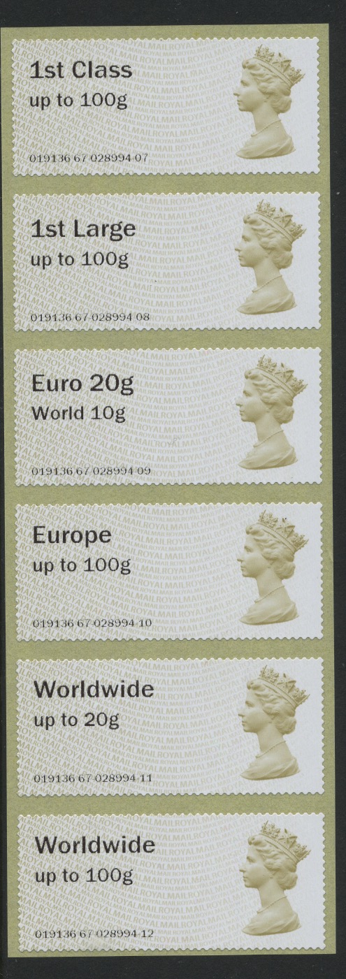 Machin MA15 Faststamps Collectors Set to 100g from NCR Post and Go machines