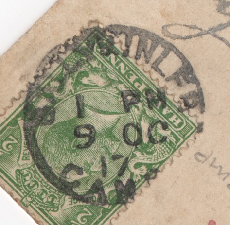 Ballykinler Camp postmark 1917 on picture postcard.