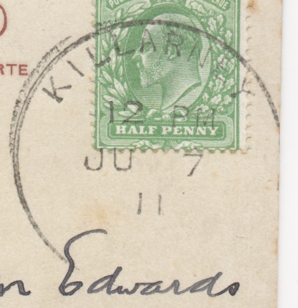 Killarney skeleton postmark on picture postcard