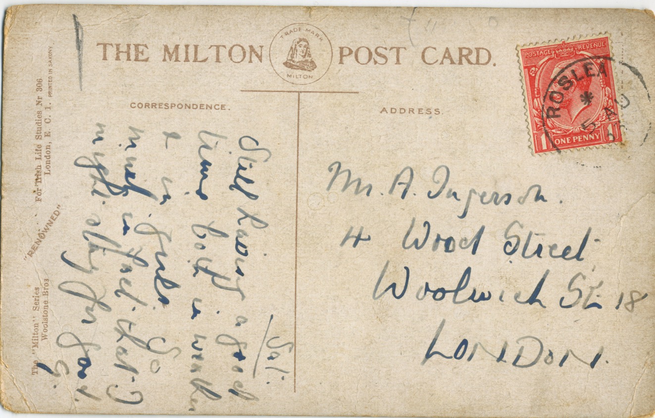 Roslea postmark 1933 on picture postcard
