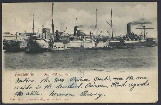C0033 Egypt 1902 Port of Alexandria, SS Swedish Prince - undivided back ...