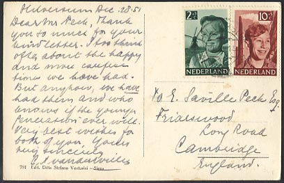 Netherlands 1951 postcard with charity stamps