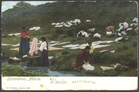 Mexico postcard washerwomen at the river