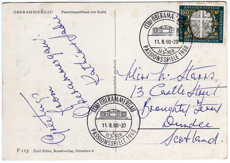 Oberammergau card to Scotland 1960