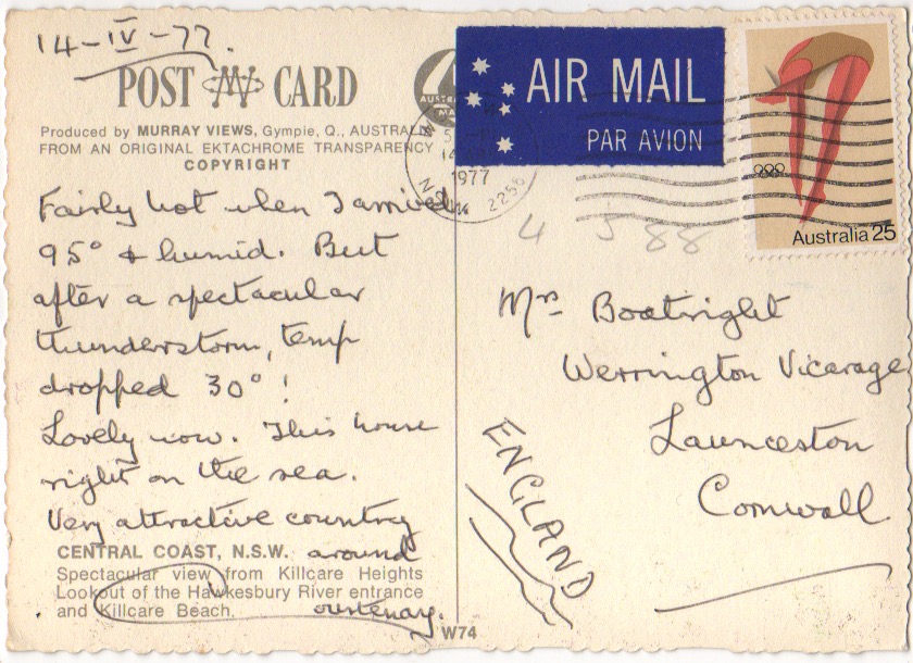 C5030 SG 625 25c Diving on airmail postcard to UK