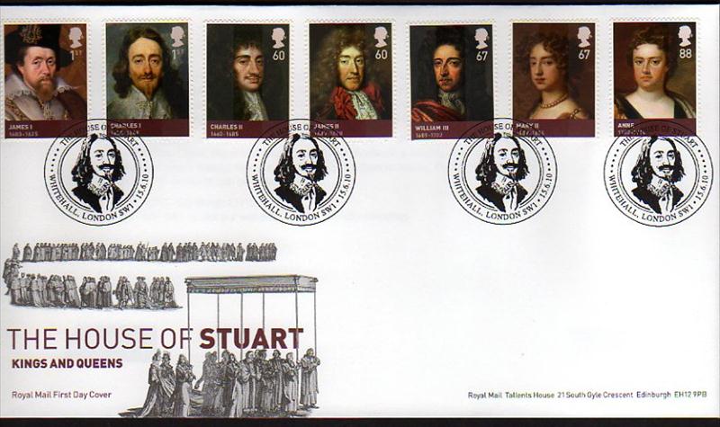 Kings & Queens: The Stuarts set on first day cover 2010