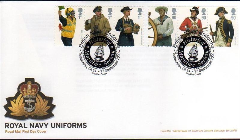 Royal Navy Uniforms set on Royal Mail FDC 2009