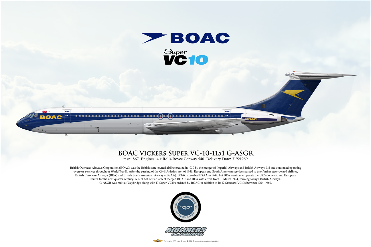 Airliners Illustrated® BOAC Vickers Super VC-10-1151 G-ASGR Airliner ...