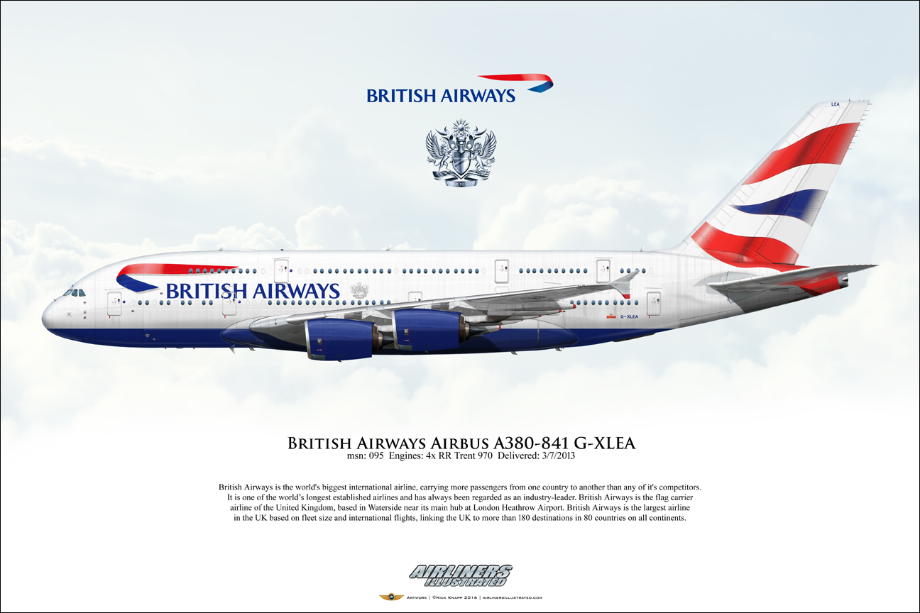British Airways Airbus A380-841 G-XLEA Fine Art Print