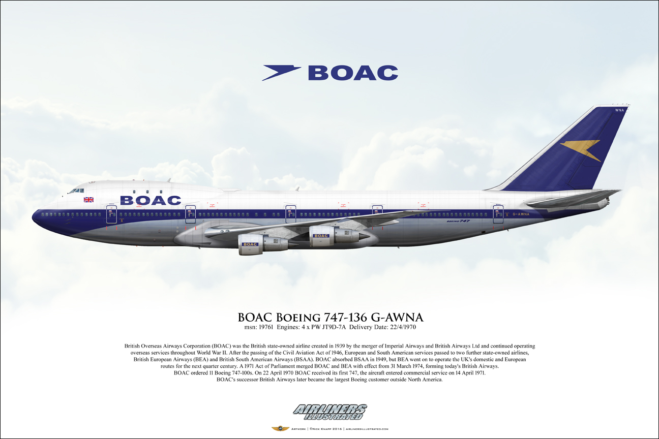 Airliners Illustrated® BOAC Boeing 747-136 G-AWNA Airliner Art Print