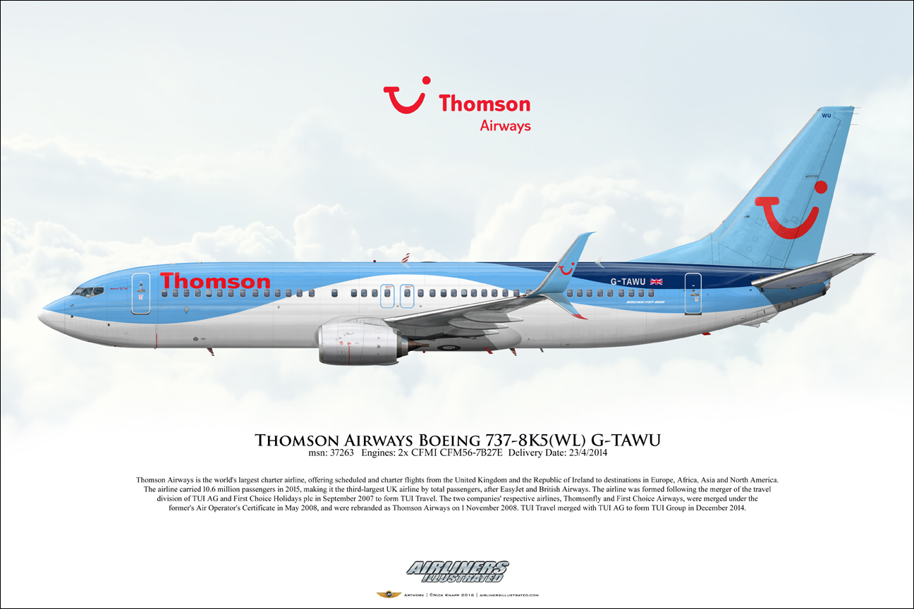 Airliners Illustrated® Thomson Airways Boeing 737-8K5 G-TAWU Fine Art Print