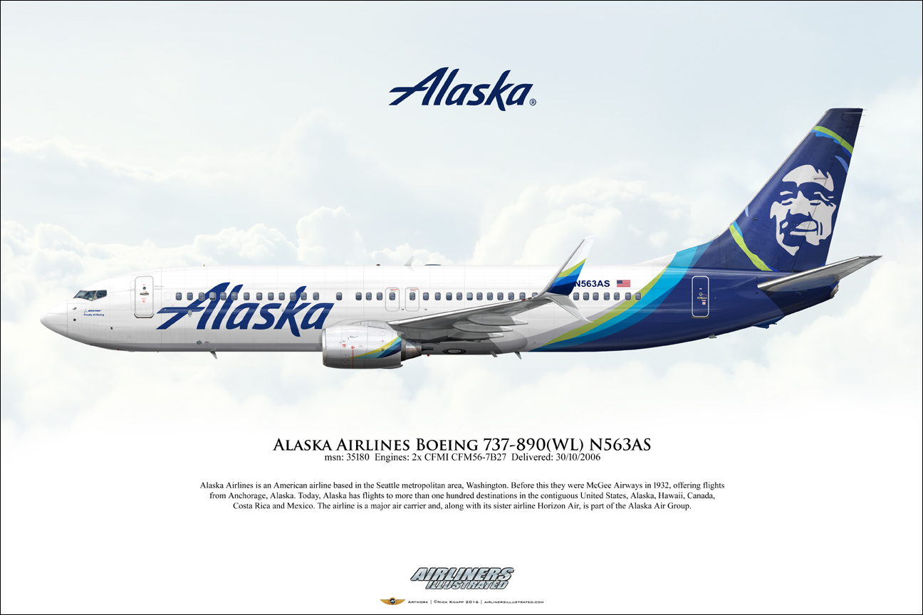 Airliners Illustrated® Alaska Airlines Boeing 737-890 N563AS Airliner ...