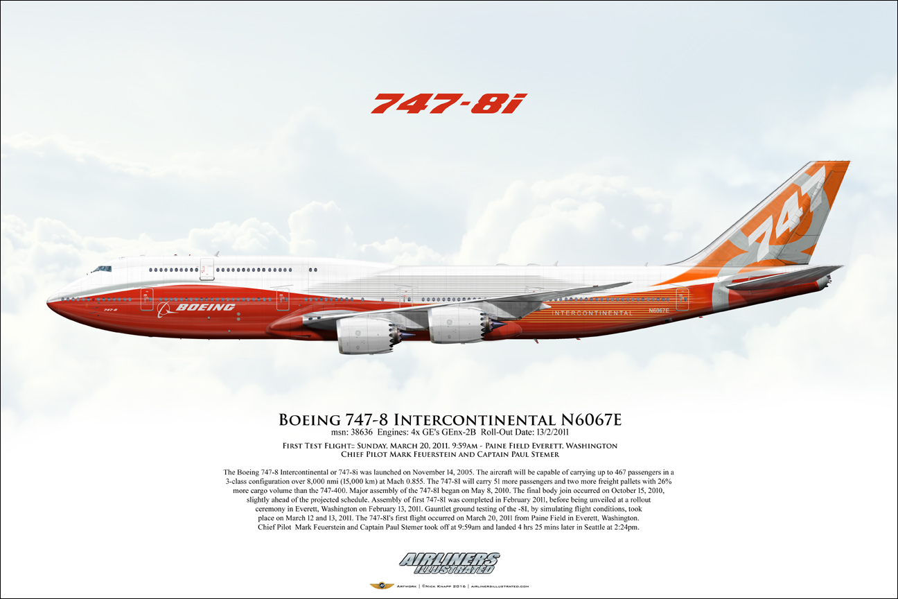 Boeing 747-8i "Sunrise Livery" N6067E First Flight Fine Art Print