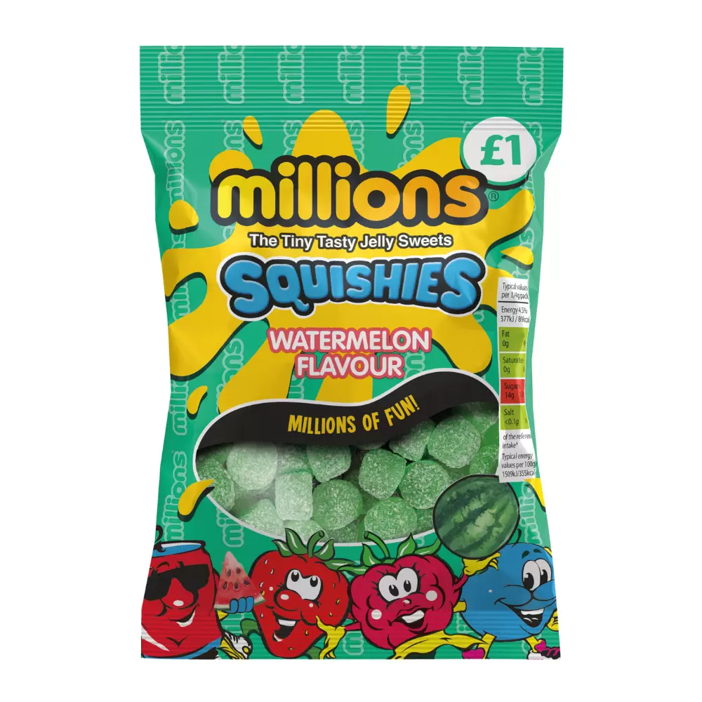 Millions Squishies Watermelon Jelly Gummy Sweets - 120g Bag
