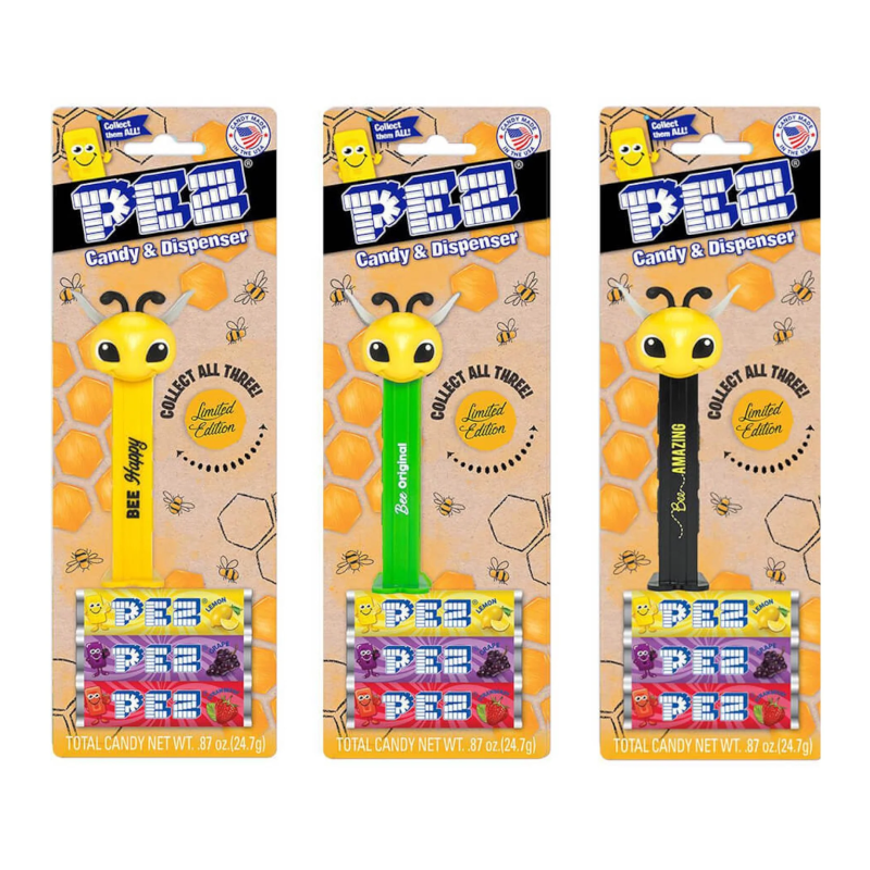 PEZ Bee Collection Sweets Dispenser + 3 Candy Packs - Blister Pack