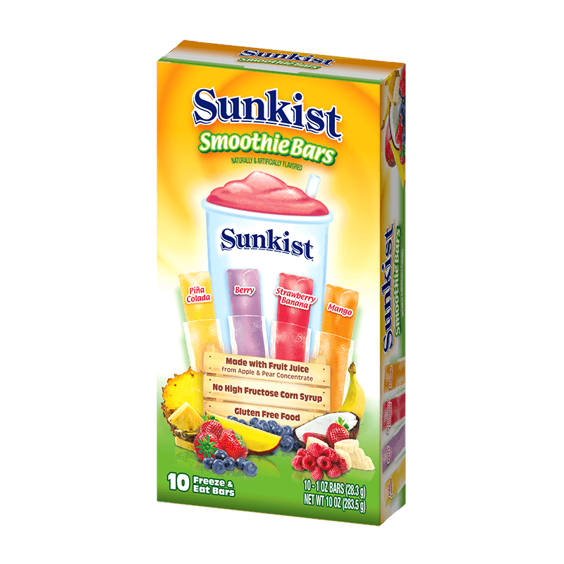Sunkist Smoothie Bars - 10 Assorted Fruity Freezer Ice Pops - 10oz Box