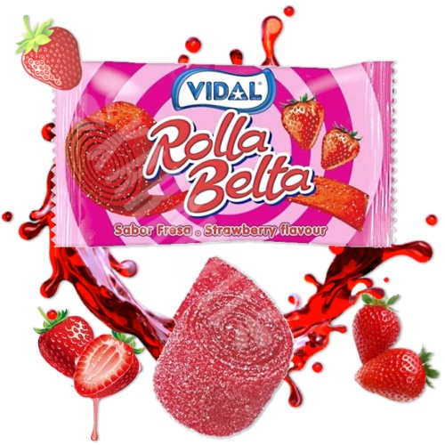 Vidal Strawberry Rolla Belta Roll - Fruit Flavour Candy Belt