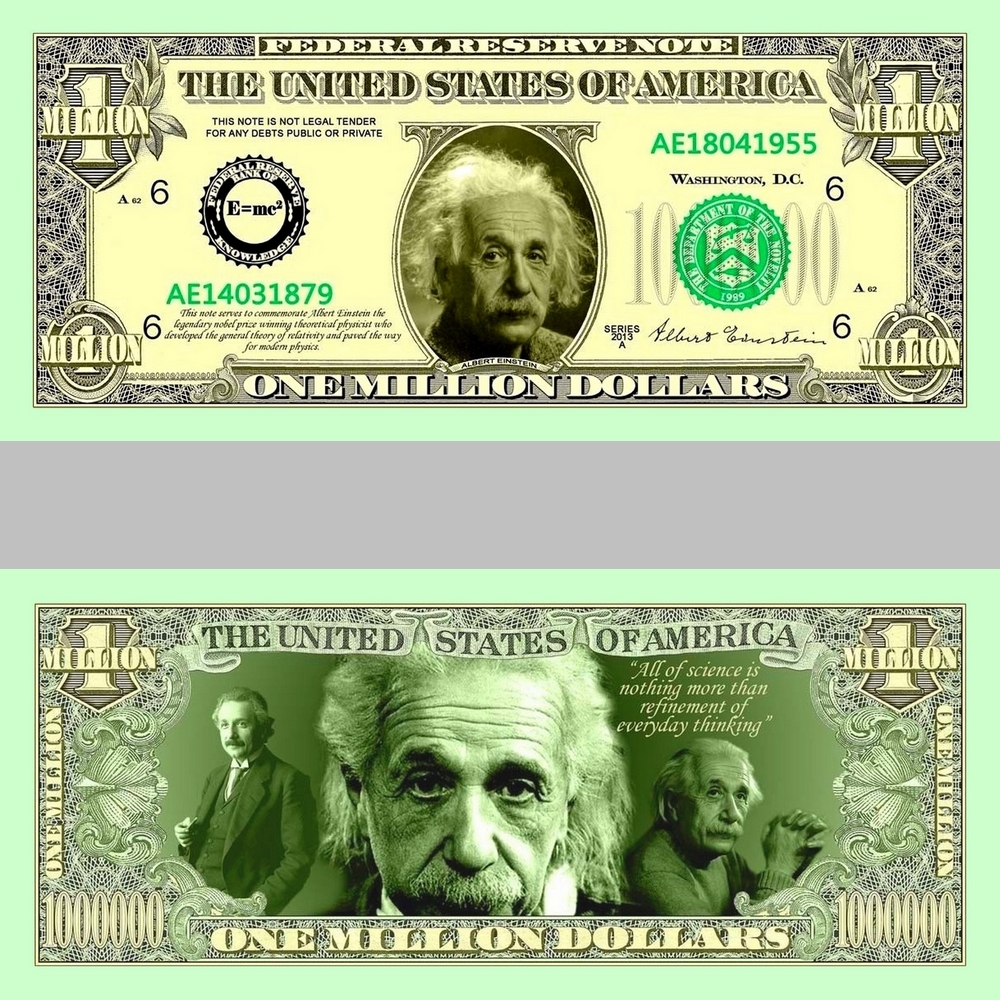 *ALBERT EINSTAIN* 1 Million Dollars Novelty paper banknote