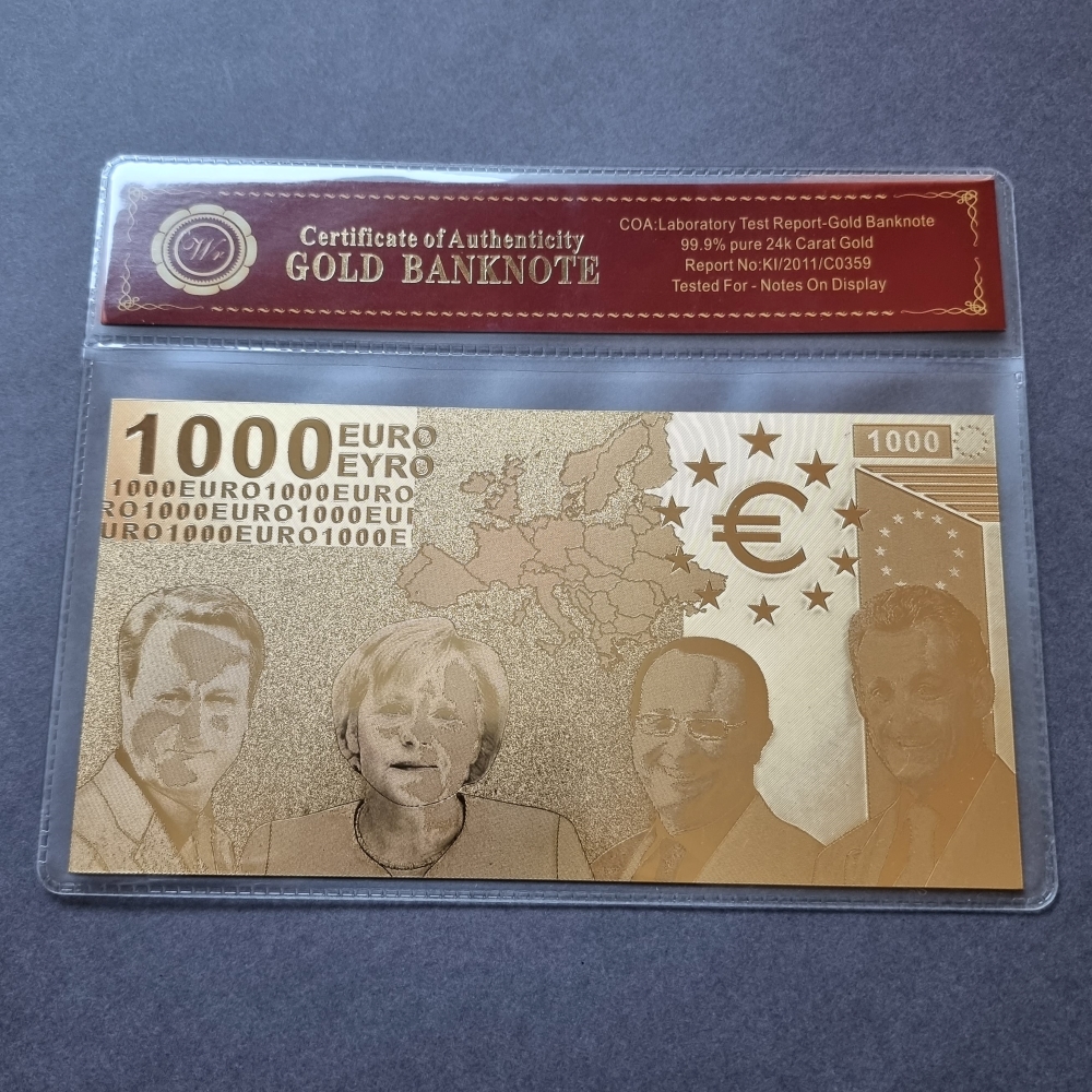 1000 EUR 24k gold plated banknote with COA