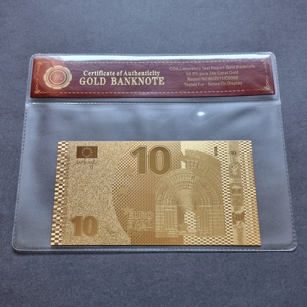 10 EUR (new design) 24k gold plated banknote with COA