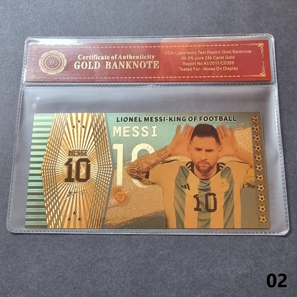 Colourised LIONEL MESSI King Of Football 24k gold plated banknote with COA