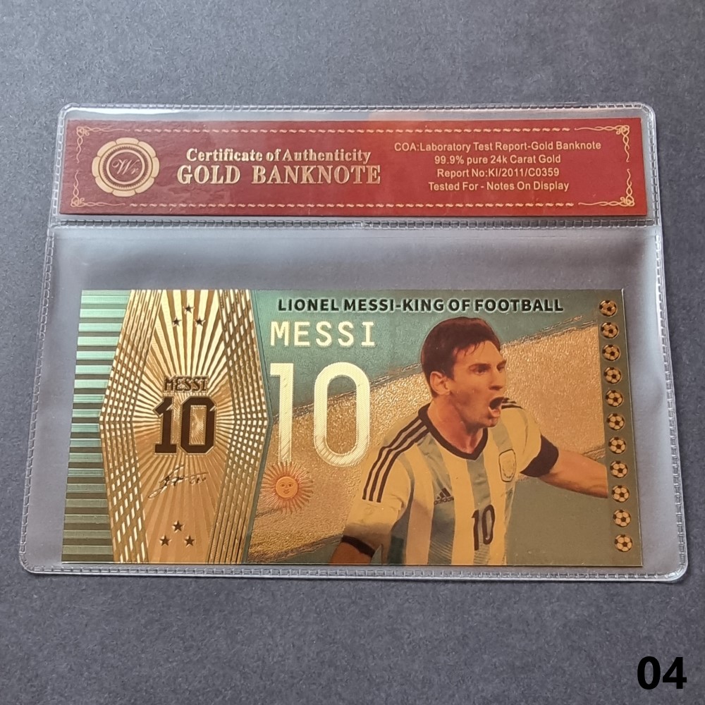 Colourised LIONEL MESSI King Of Football 24k gold plated banknote with COA
