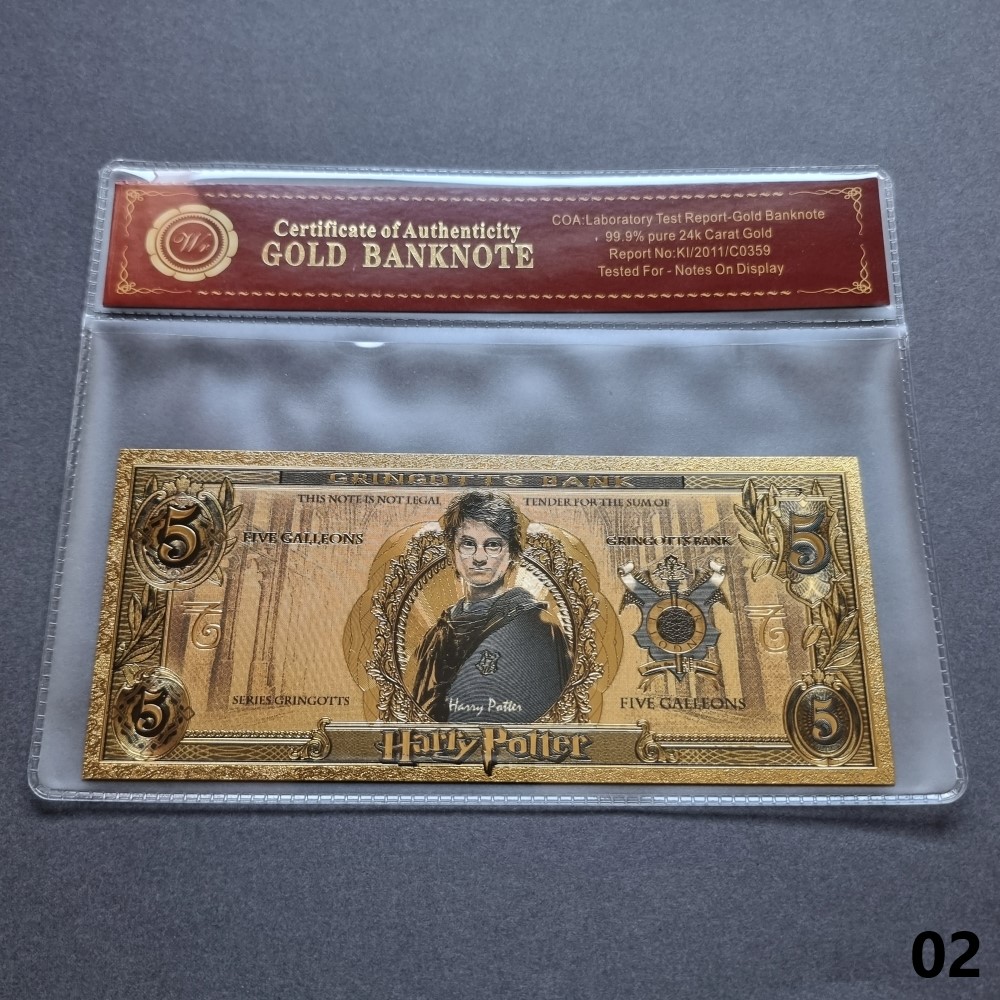 Colourised HARRY POTTER 24k gold plated banknote with COA (02)