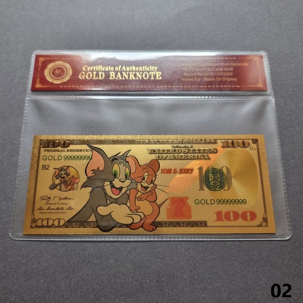 Colourised TOM & JERRY 24k gold plated banknote with COA (02)