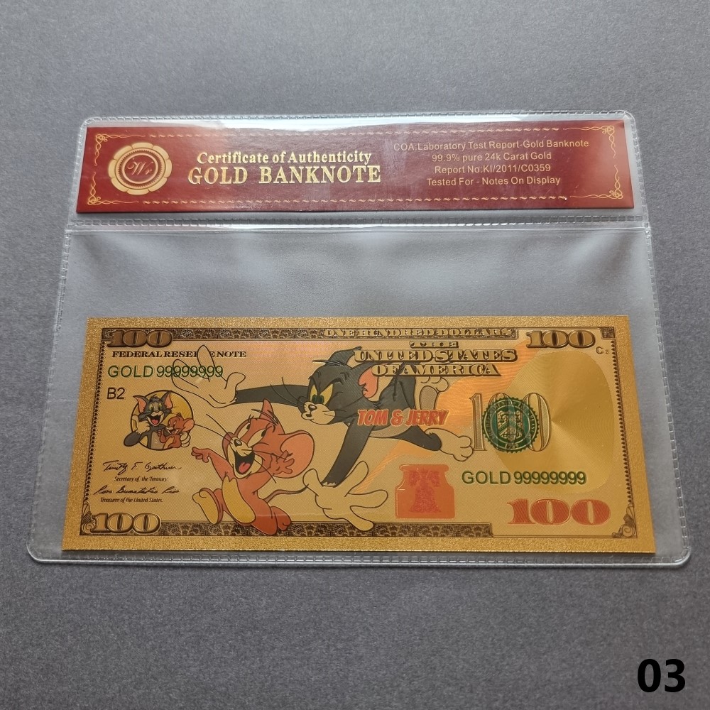 Colourised TOM & JERRY 24k gold plated banknote with COA (03)