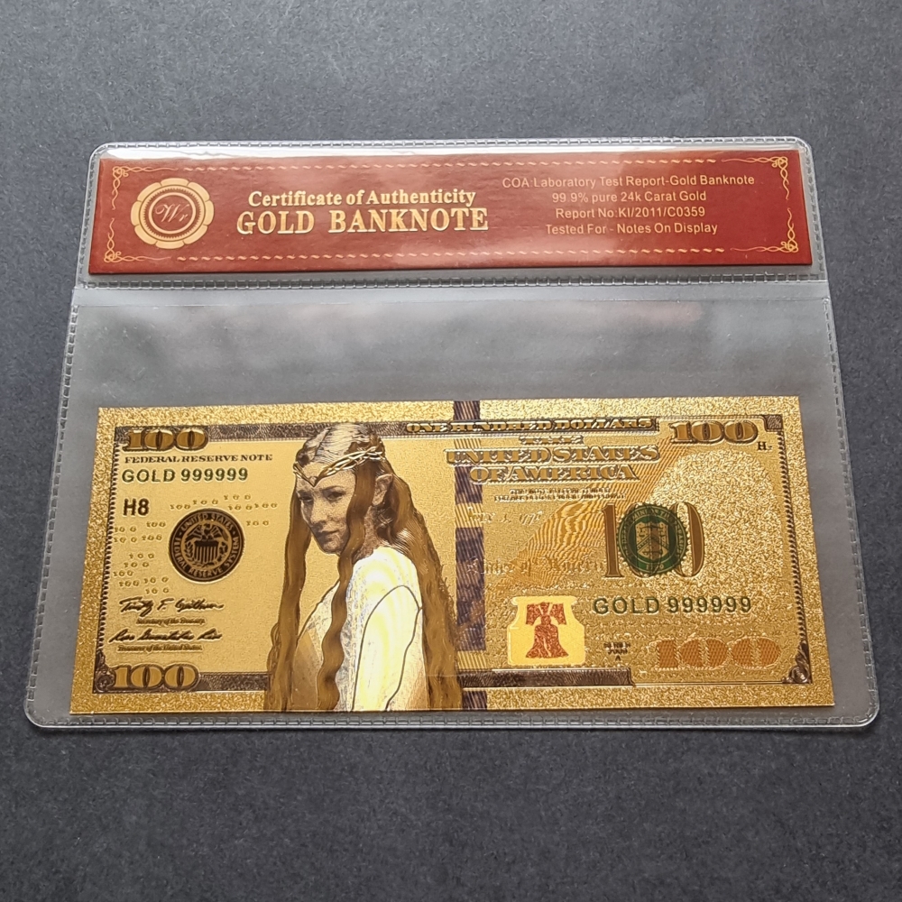 Colourised LOTR - The Lord of the Rings 24k gold plated banknote with COA