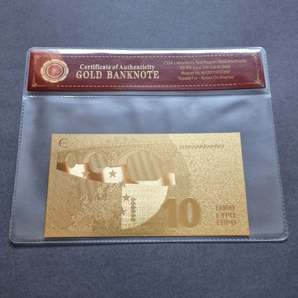 10 EUR (new design) 24k gold plated banknote with COA