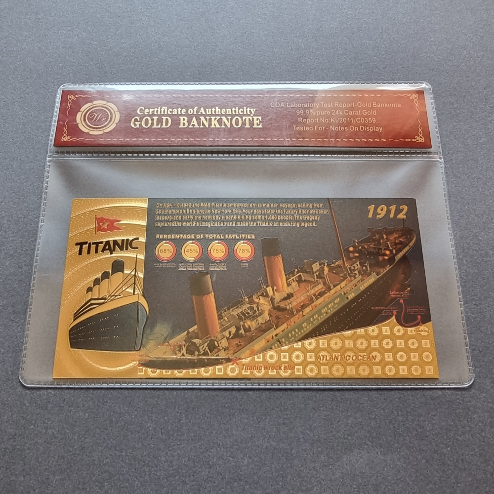 Colourised TITANIC 24k gold plated banknote with COA (02)
