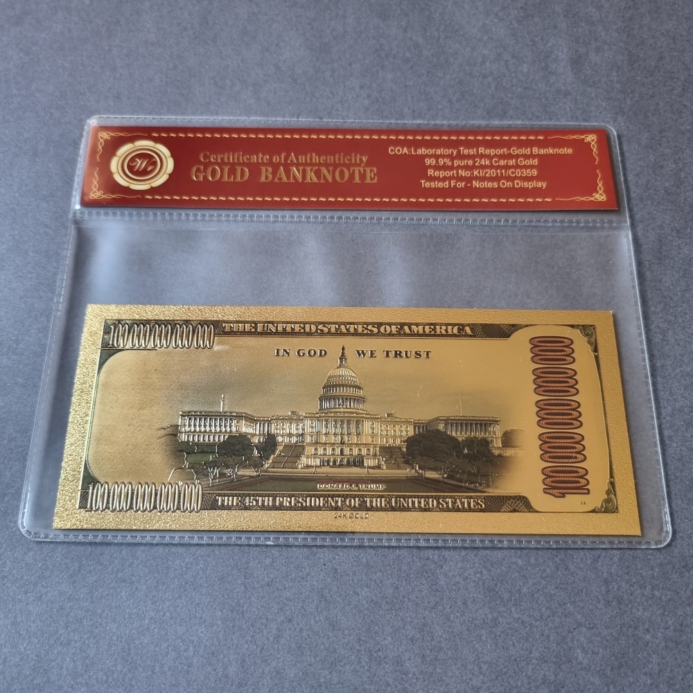 Colourised DONALD & MELANIA TRUMP 24k gold plated banknote with COA