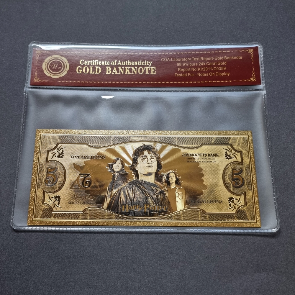 Colourised HARRY POTTER 24k gold plated banknote with COA (02)