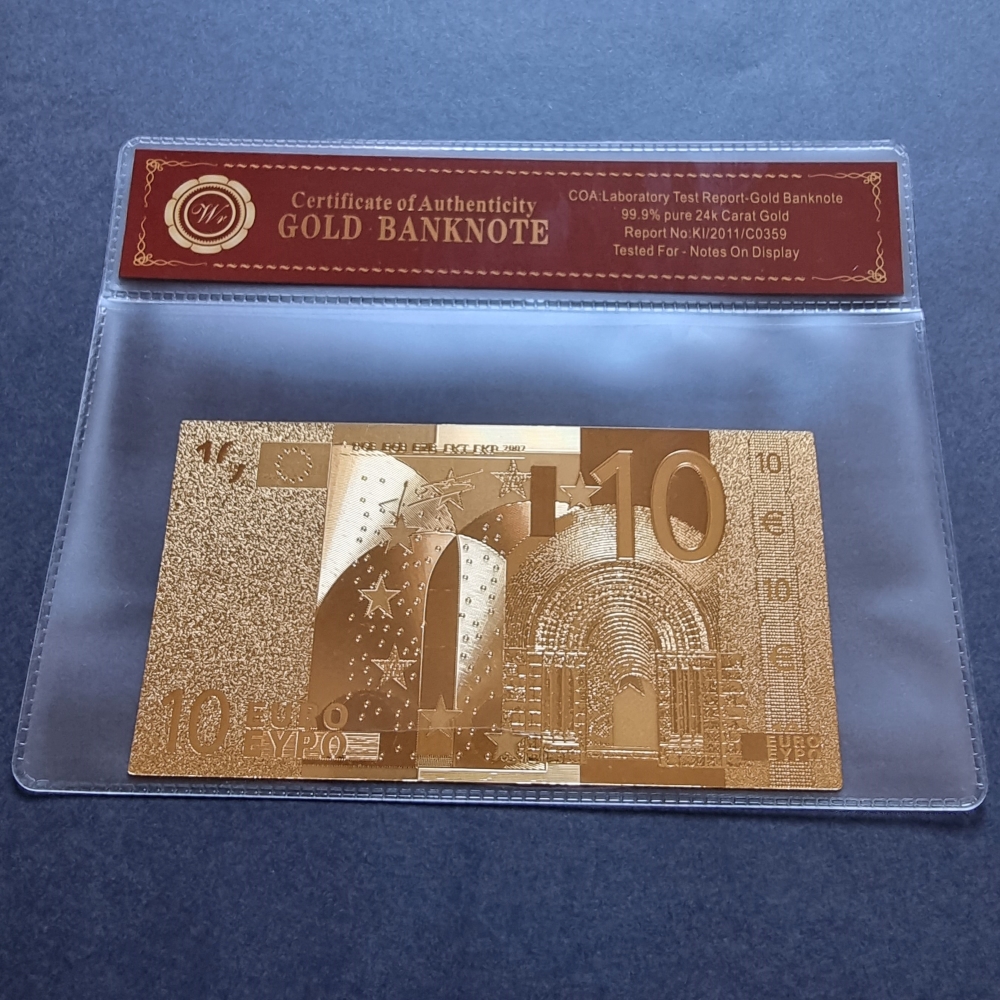 10 EUR 24k gold plated banknote with COA