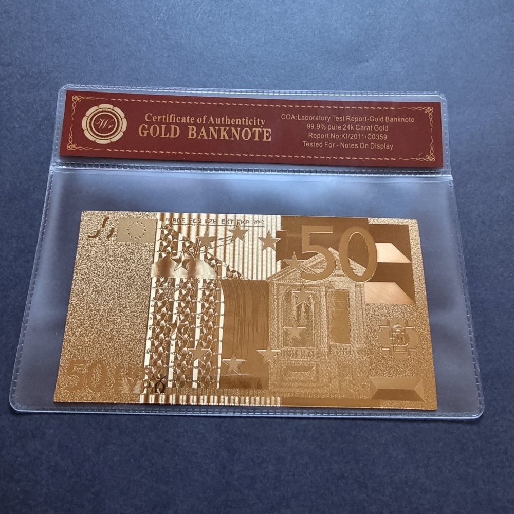 50 EUR 24k gold plated banknote with COA