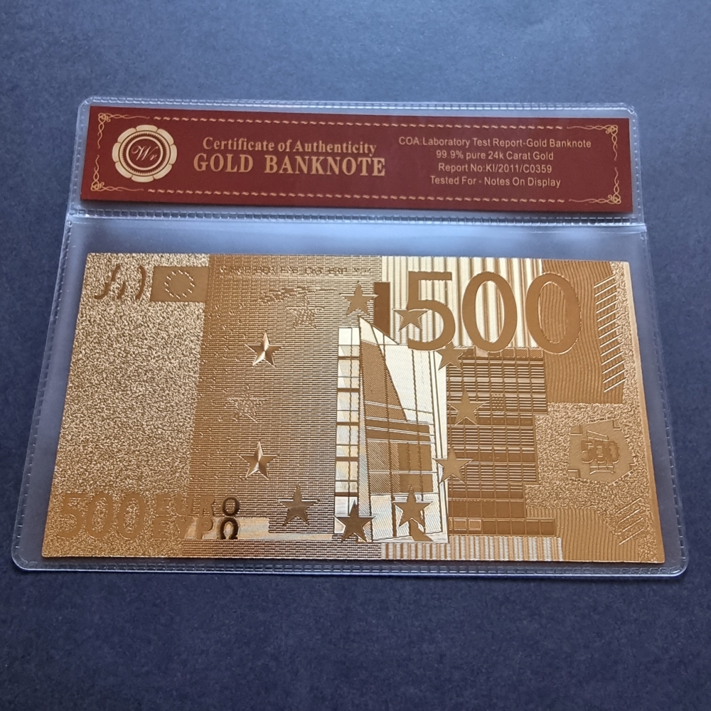 500 EUR 24k gold plated banknote with COA