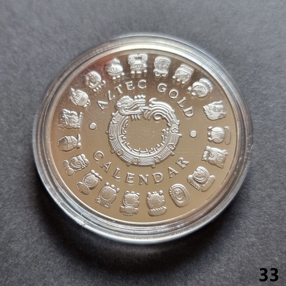 Aztec gold calendar silver plated coin